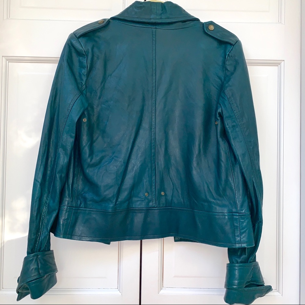 Double Breasted Teal Green Leather Jacket - Gem